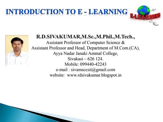 Introduction to E-learning - R.D.Sivakumar | PPT