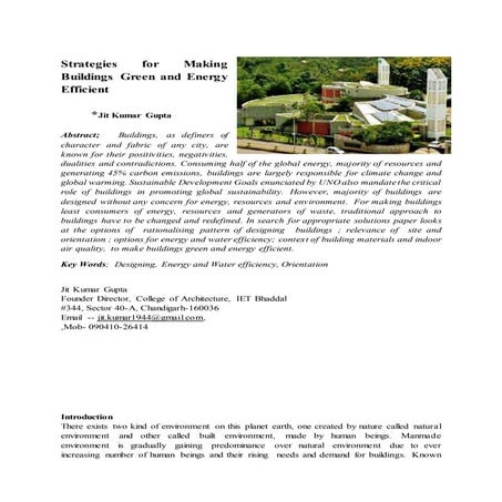 Planning and Designing Green buildings-.issues, options and strategies ...