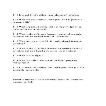 11.1 List and briefly define three classes of intruders.11.2 W | DOCX | Computing | Technology ...