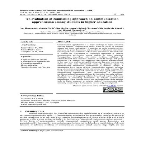 An evaluation of counselling approach on communication apprehension ...