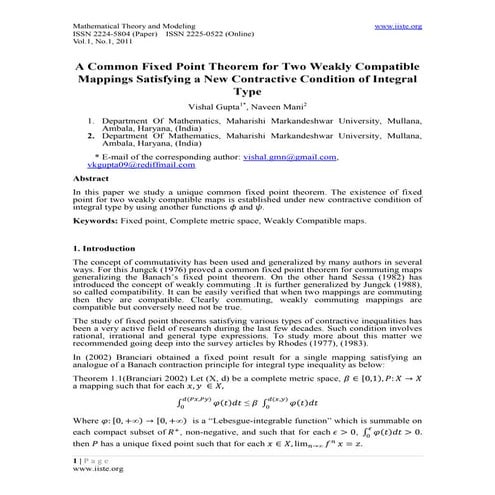 11a Common Fixed Point Theorem For Two Weakly Compatible Mappings