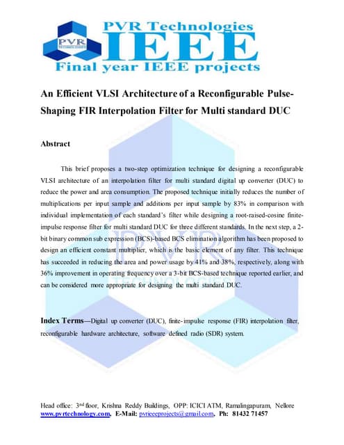 An Efficient Vlsi Architecture Of A Reconfigurable Pulse Shaping Fir Interpolation Filter For