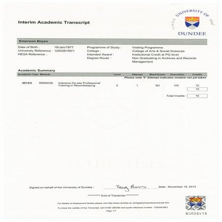 University Academic Transcript: Recordkeeping | PDF