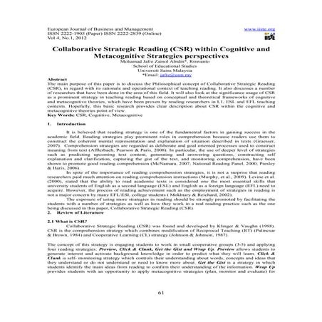 11.collaborative strategic reading (csr) within cognitive and ...