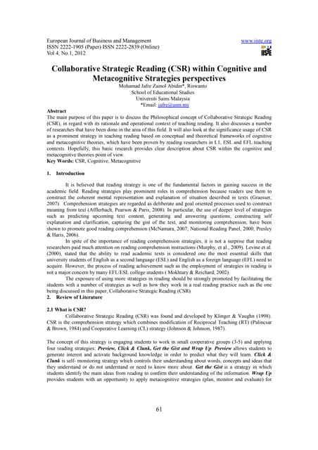 PD of Collaborative Strategic Reading | PDF