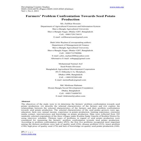 11.farmers’ problem confrontation towards seed potato production | PDF