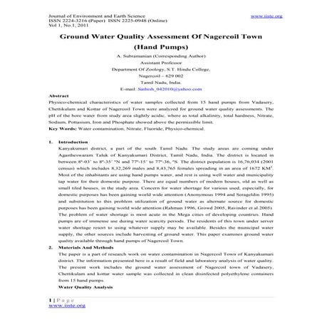 11.ground water quality assessment of nagercoil town | PDF | Science