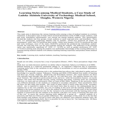11.learning styles among medical students, a case study of ladoke ...