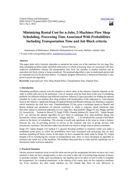 11machines Flow Shop Scheduling Processing Time Associated With