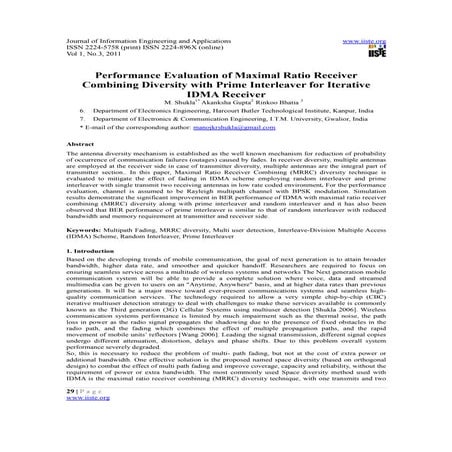 11 Performance Evaluation Of Maximal Ratio Receiver Combining Diversity