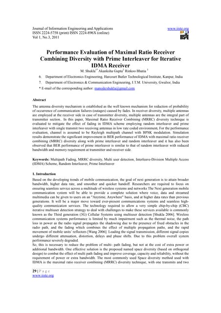 11 Performance Evaluation Of Maximal Ratio Receiver Combining Diversity