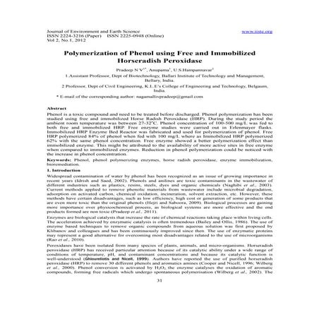 11.polymerization of phenol using free and immobilized horseradish ...