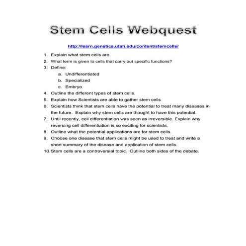 Stem Cells Webquest | PDF