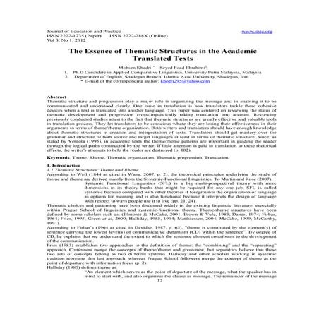 11.the essence of thematic structures in the academic translated texts | PDF