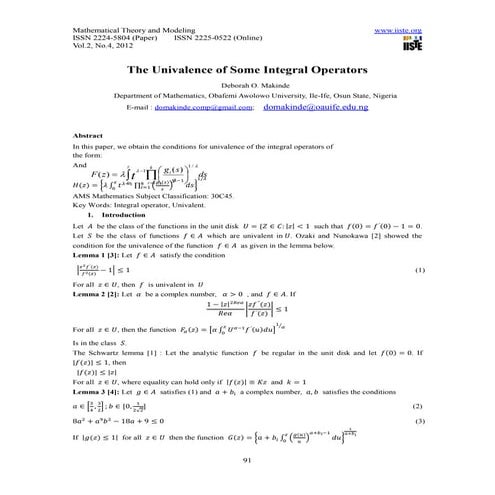 11.the univalence of some integral operators | PDF