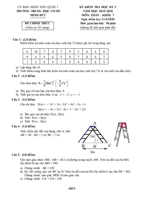 Đề Thi HK2 Toán 7 - THCS Quang Trung | DOCX
