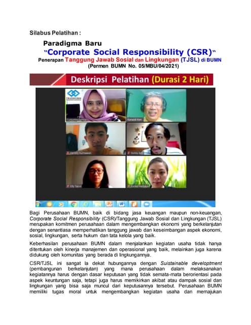 (2021) Silabus Training "Effective Corporate Social Responsibility (CSR ...