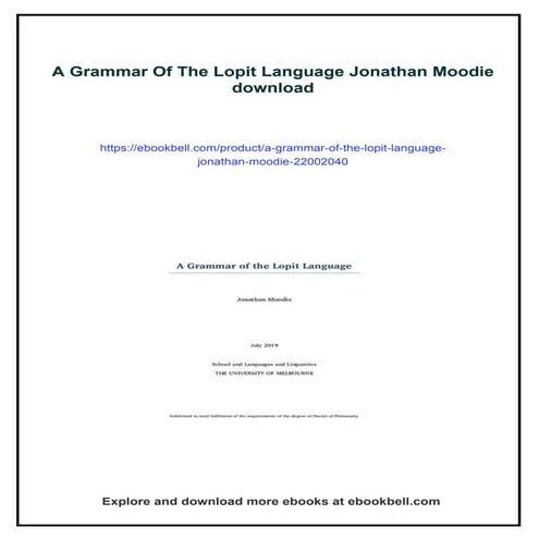 A Grammar Of The Lopit Language Jonathan Moodie | PDF