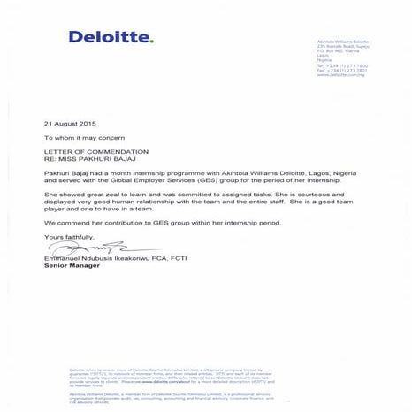 Deloitte Letter of Commendation | PDF