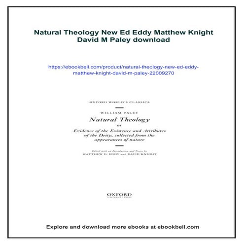 Natural Theology New Ed Eddy Matthew Knight David M Paley | PDF
