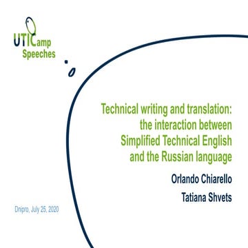UTICamp-2020. Technical Writing and Translation: the Interaction ...