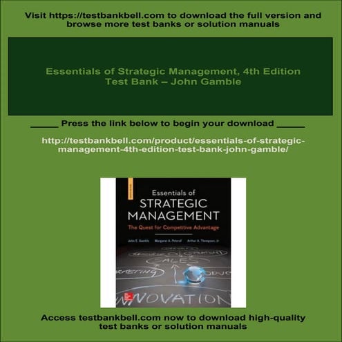 Essentials of Strategic Management, 4th Edition Test Bank – John Gamble ...