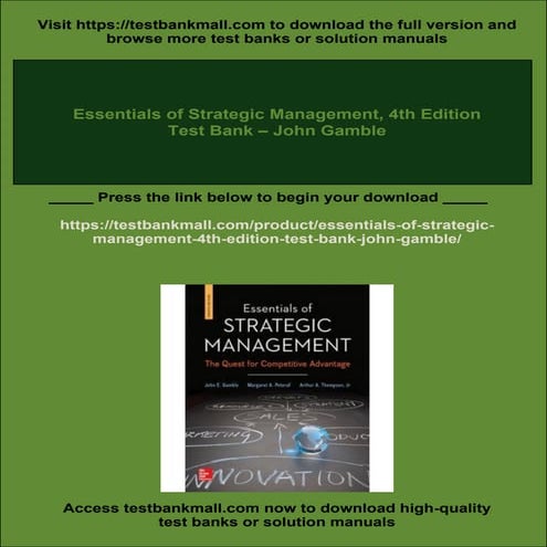Essentials of Strategic Management, 4th Edition Test Bank – John Gamble ...