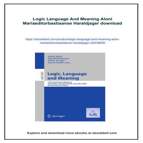 Logic Language And Meaning Aloni Mariaeditorbastiaanse Haraldjager | PDF