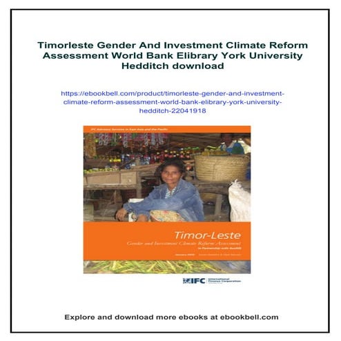 Timorleste Gender And Investment Climate Reform Assessment World Bank ...