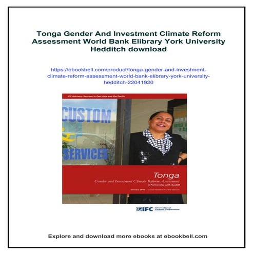 Tonga Gender And Investment Climate Reform Assessment World Bank ...