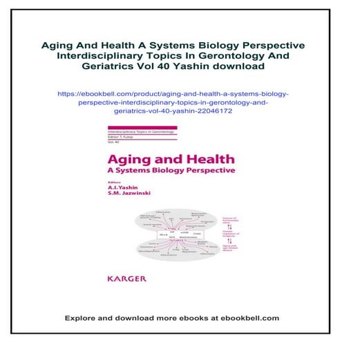 Aging And Health A Systems Biology Perspective Interdisciplinary Topics ...