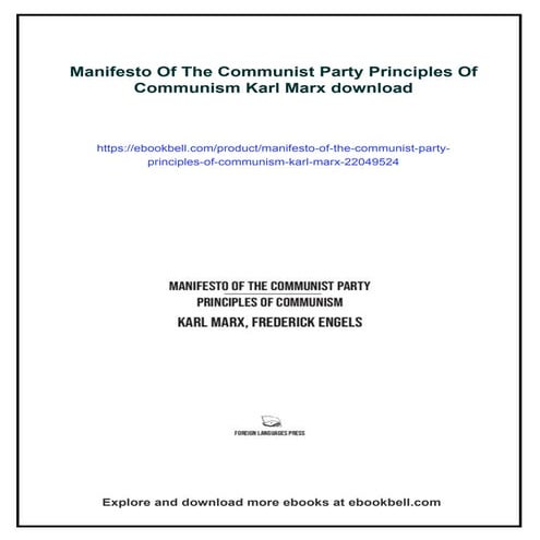 Manifesto Of The Communist Party Principles Of Communism Karl Marx | PDF