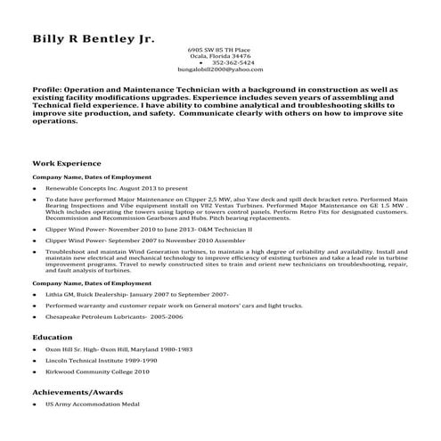 Billy resume | DOC
