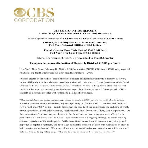 CBS Q4 Results | PDF | Television | Entertainment