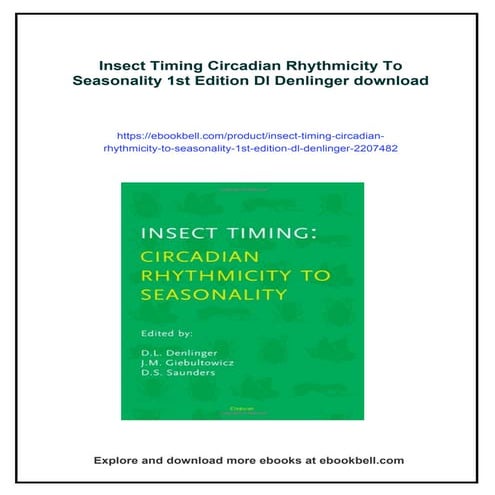 Insect Timing Circadian Rhythmicity To Seasonality 1st Edition Dl ...