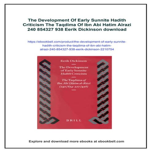 The Development Of Early Sunnite Hadith Criticism The Taqdima Of Ibn ...