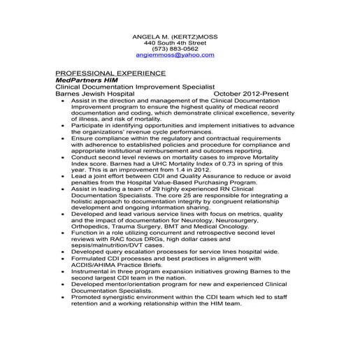 Kertz, Angie Resume | DOC | Healthcare Industry | Industries