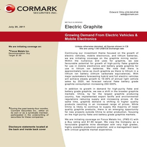 Focus Metals - Cormark Securities Inc. Initiates Coverage | PDF