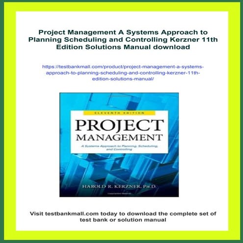 Project Management A Systems Approach to Planning Scheduling and ...