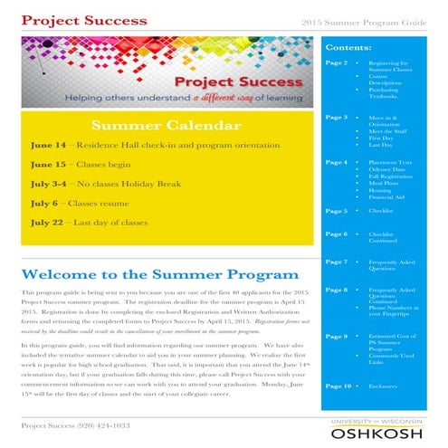 Project Success Summer Program Brochure | PDF