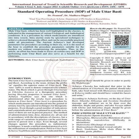 Standard Operating Procedure SOP of Male Uttar Basti | PDF