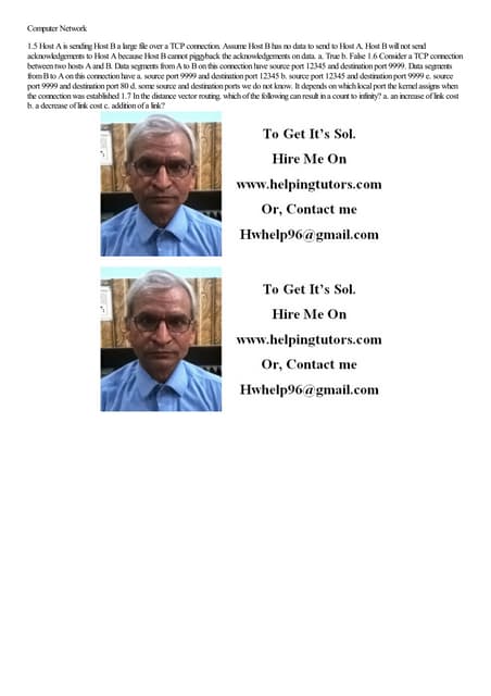 Computer Network 15 Host A Is Sending Host B A Large File Over A Tcp Connection Assume Host B 9042