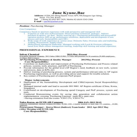 (June Kyune BAE)Resume(Pur.Mng)-2015.1 | PDF