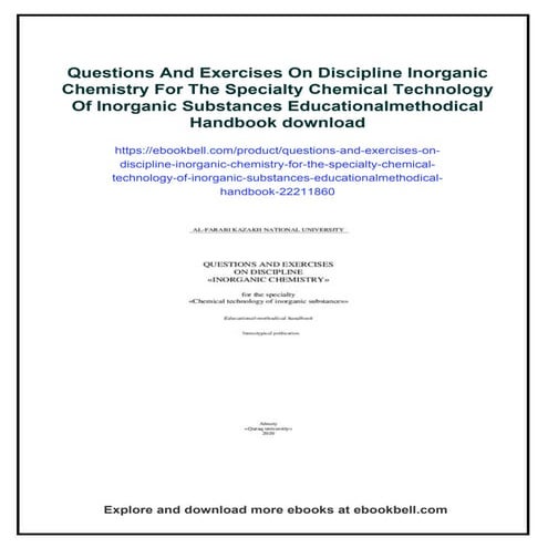 Questions And Exercises On Discipline Inorganic Chemistry For The ...