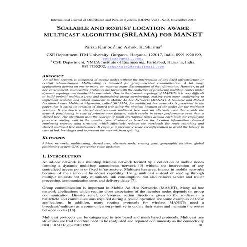 SCALABLE AND ROBUST LOCATION AWARE MULTICAST ALGORITHM (SRLAMA) FOR MANET | PDF