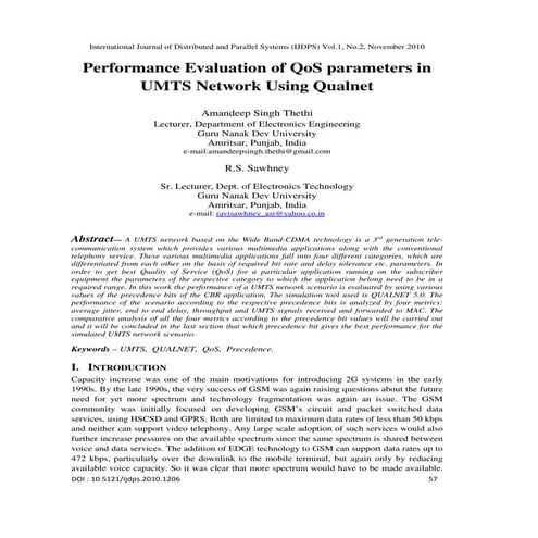 Performance Evaluation of QoS parameters in UMTS Network Using Qualnet | PDF