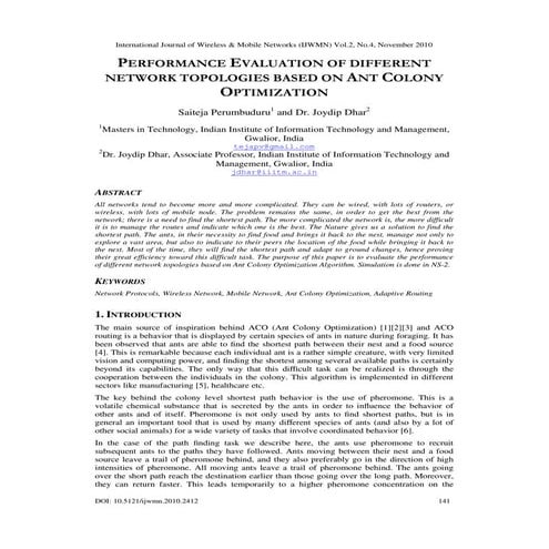 Performance Evaluation Of Different Network Topologies Based On Ant