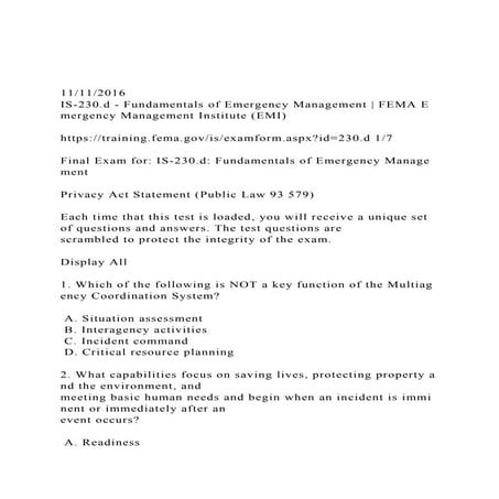 11112016 IS­230.d ­ Fundamentals of Emergency Management F.docx