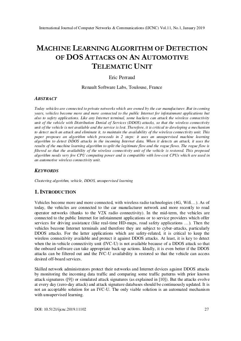 Machine Learning Algorithm Of Detection Of Dos Attacks On An Automoti