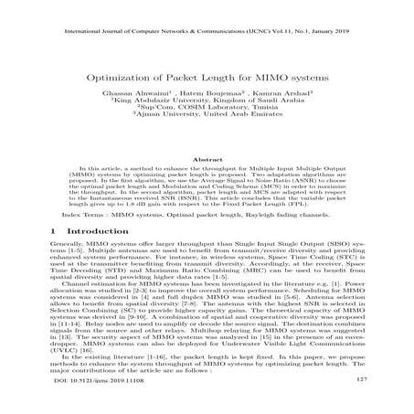 Optimization Of Packet Length For Mimo Systems Pdf